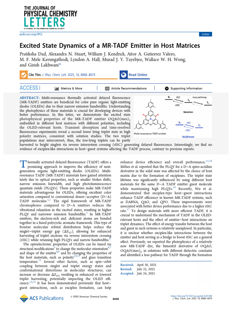 MR-TADF Emitter Dynamics in OLEDs | PDF | Electromagnetic Radiation ...