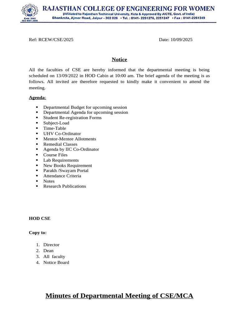 CSE Department Meeting Agenda 2022 | PDF | Teaching