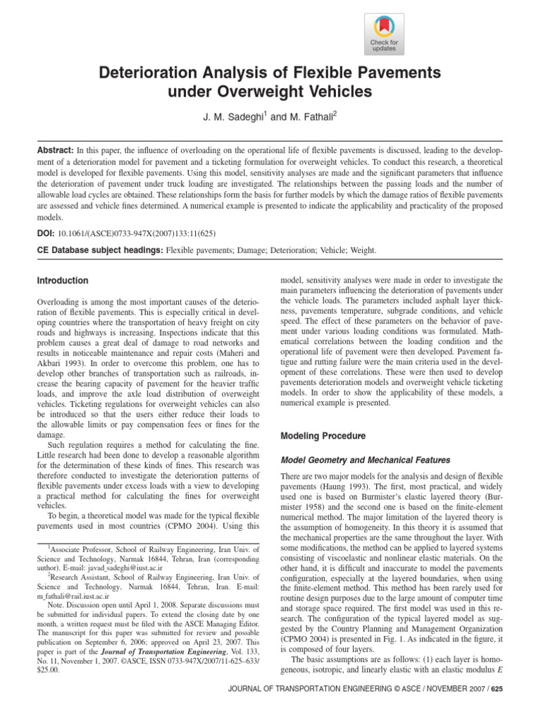 Sadeghi Fathali Deterioration Analysis of Flexible Pavements Under Overweight Vehicles | PDF ...