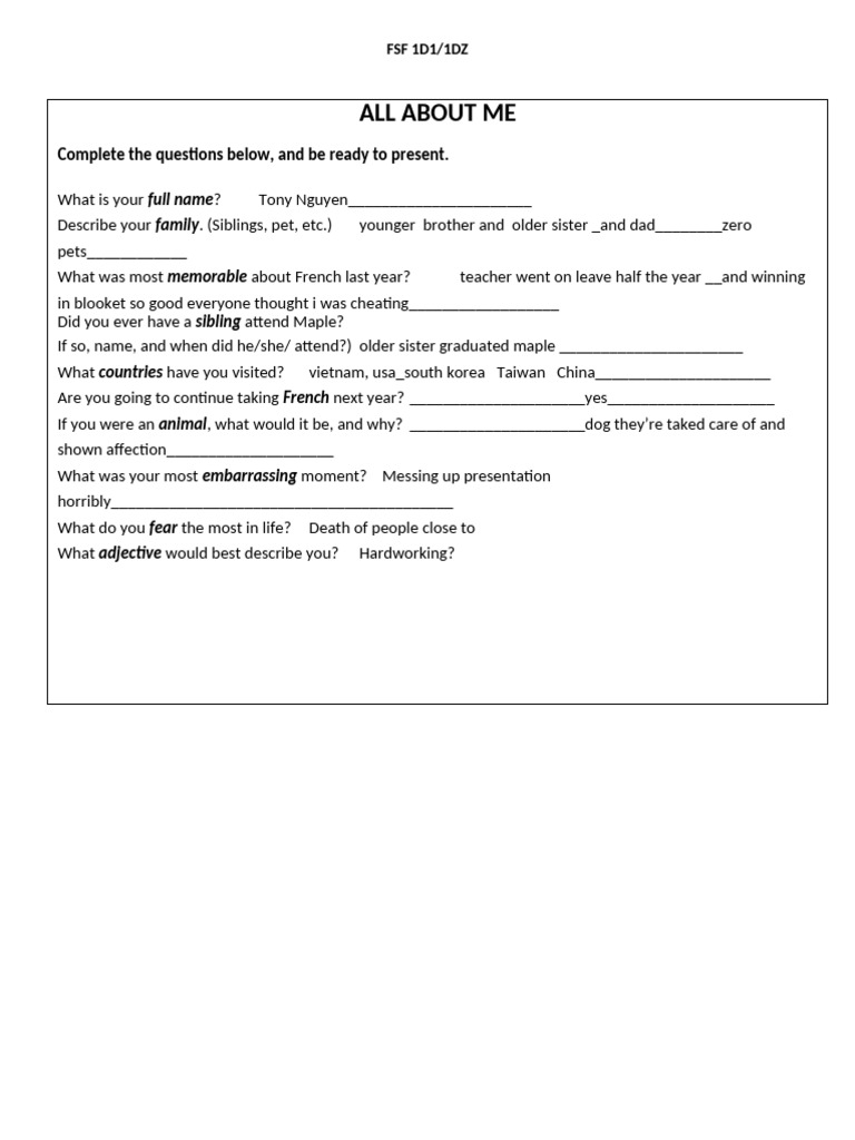 All About Me Presentation 2022 | PDF