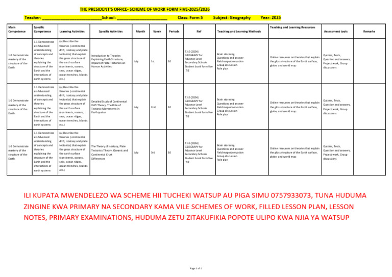 Scheme of Work for Geography 2025 | PDF | Plate Tectonics | Earth