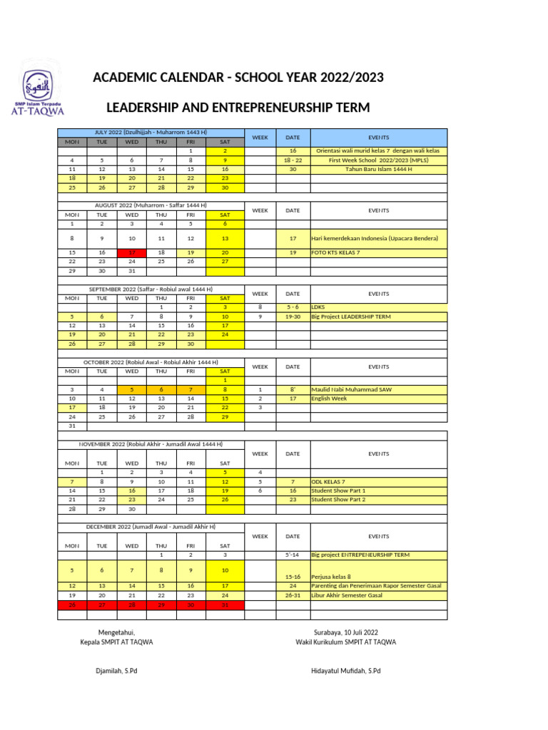2022/2023 Academic Calendar Overview | PDF | Religious Holidays ...