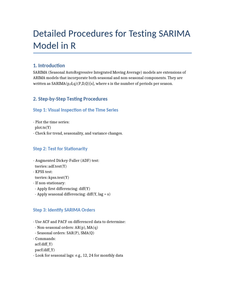 SARIMA Model Testing Procedures in R | PDF
