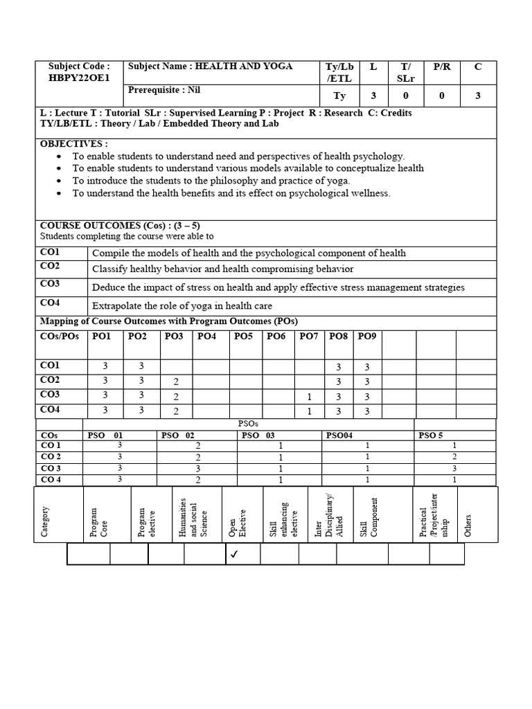 Heath and Yoga Syllabus | PDF | Health Psychology | Yoga