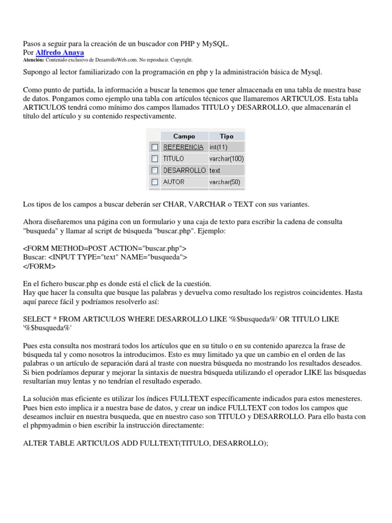Pasos A Seguir para La Creación de Un Buscador Con PHP y MySQL | Descargar gratis PDF | SQL ...