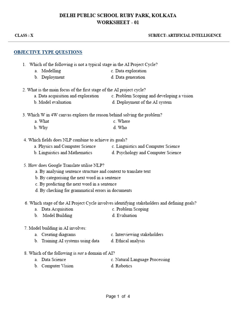 Class X Ai Worksheet 01 | PDF | Artificial Intelligence | Intelligence ...