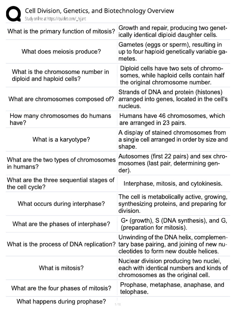 Cell Division, Genetics, and Biotechnology Overview | PDF