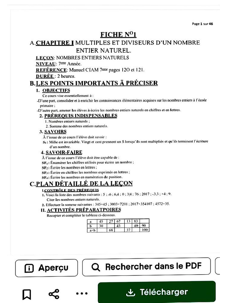 Mathématiques 7ème Année | PDF