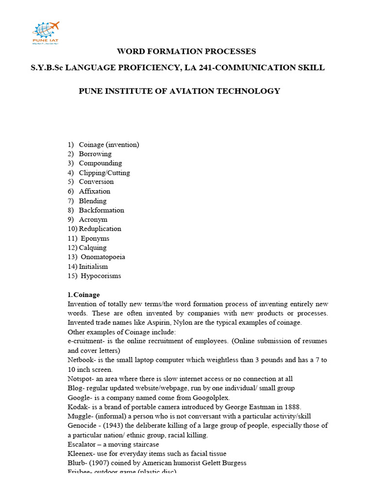 Coinage and Word Formation Processes | PDF | Part Of Speech | Lexicology