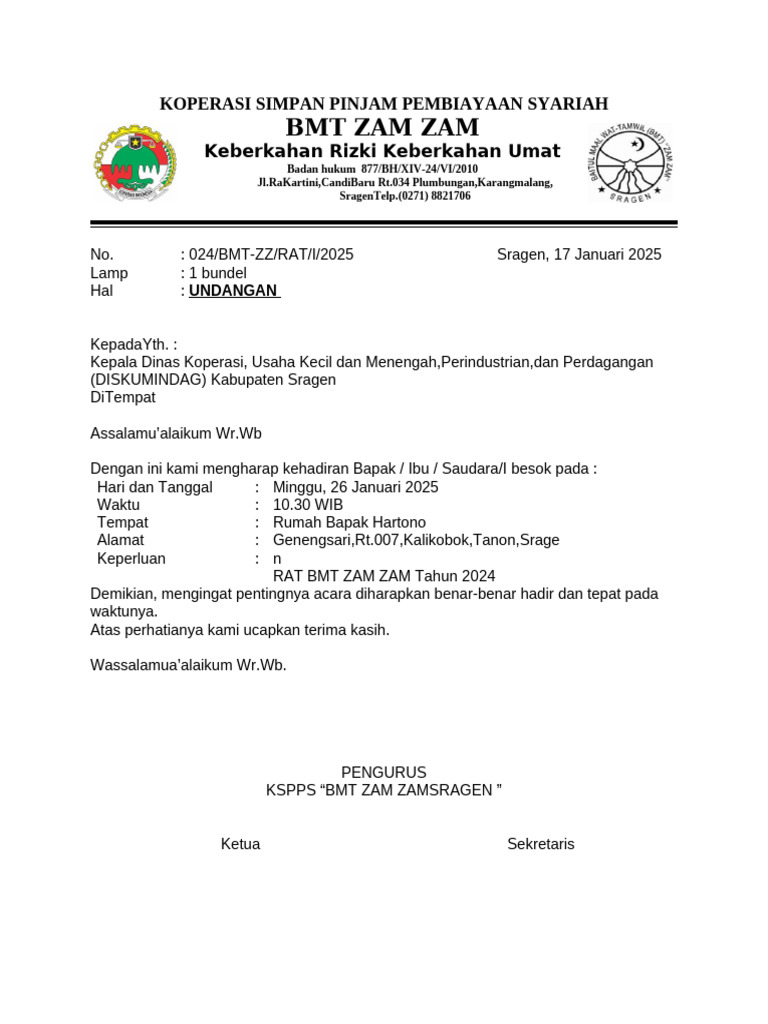 Undangan Dinas RAT 2024 | PDF