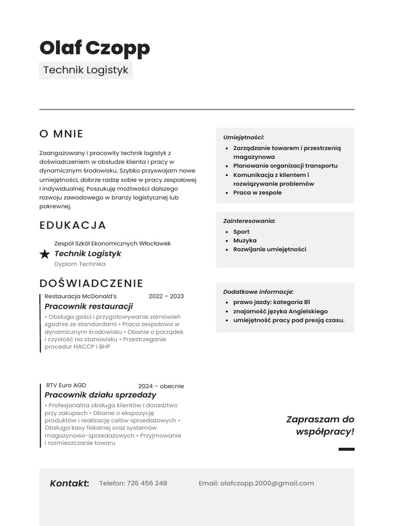 Olaf Czopp Technik Logistyk | PDF