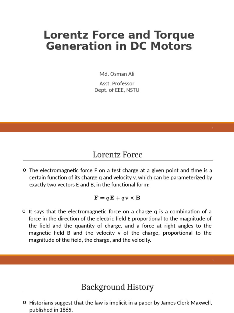 Lorentz Force in DC Motor Mechanics | PDF | Electromagnetic Induction ...