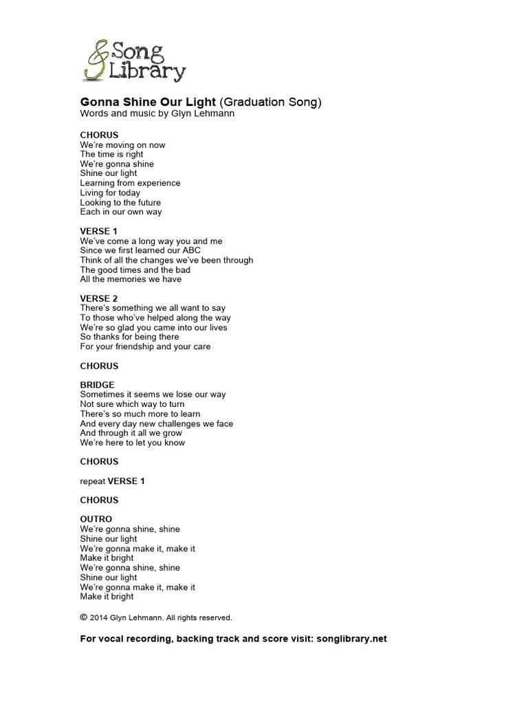 Gonna Shine Our Light Graduation Song | PDF