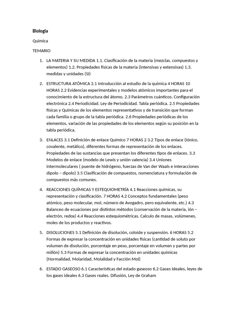 Temario de Química y Procariontes | PDF | Metabolismo | Enlace químico