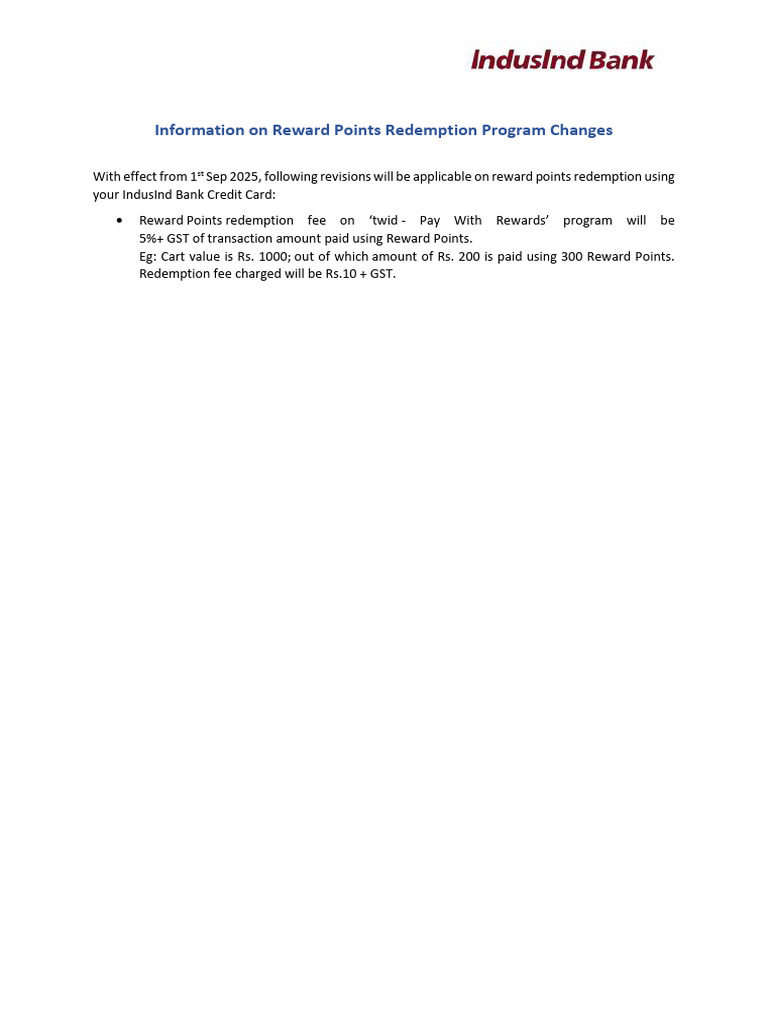 Changes in Reward Redemption Program | PDF
