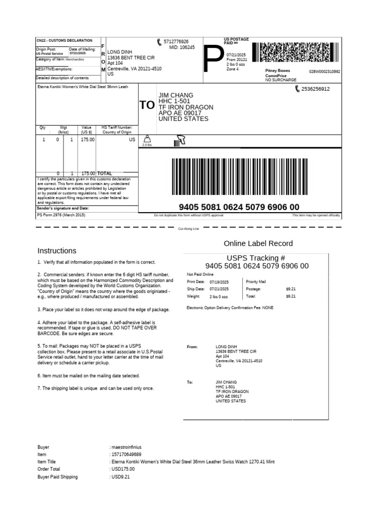 Ebay Label Eterna Kontiki | PDF | United States Postal Service | Mail