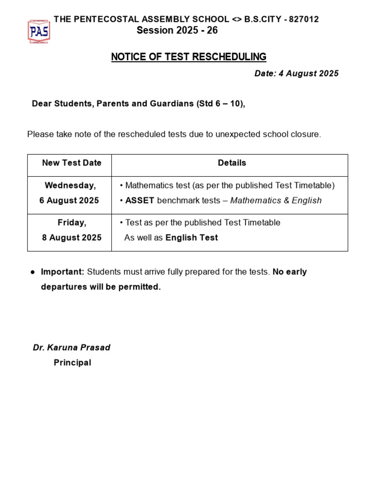 Rescheduled Test For 6 To 10 (04.08.2025) | PDF
