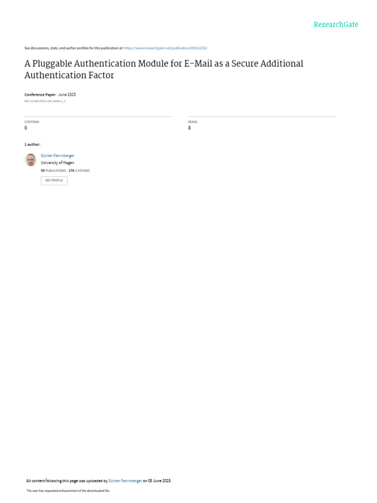 A Pluggable Authentication Module For E-Mail As A Secure Additional Authentication Factor | PDF ...