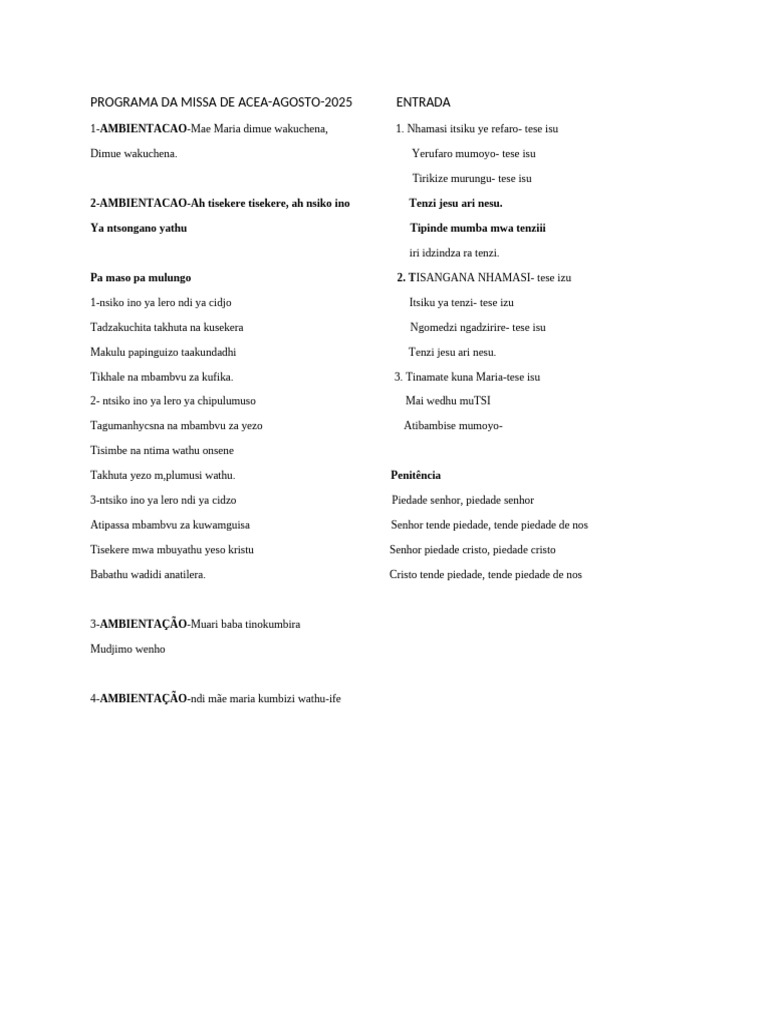 Programa Da Missa de Acea | PDF