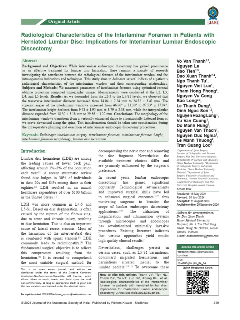 Interlaminar Foramen Morphology in LDH | PDF | Vertebra | Surgery