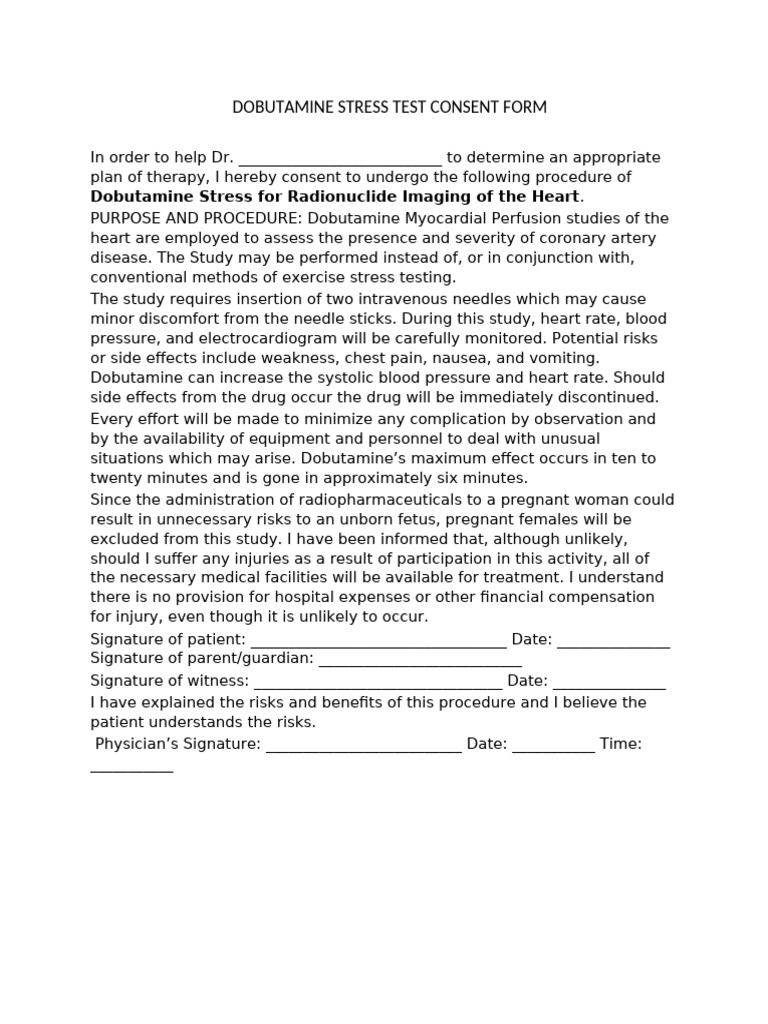Dobutamine Stress Test Consent Form | PDF