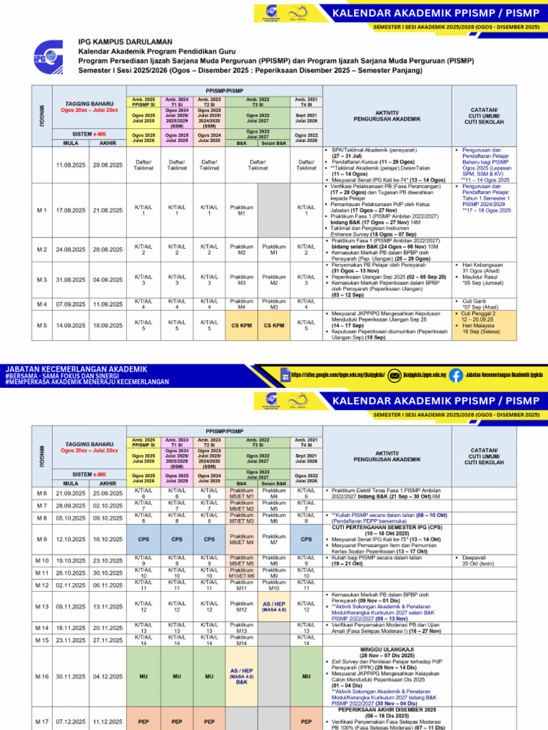 Kalendari Akademik 2025/2026 IPGKDA | PDF