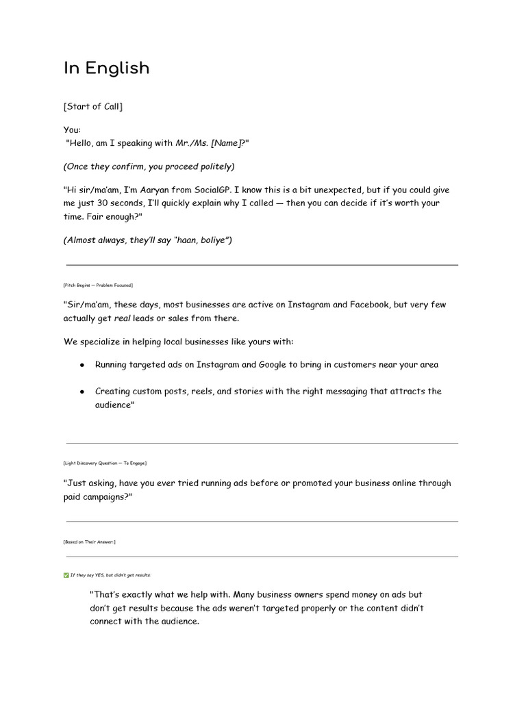 Cold Calling Scrpt India | PDF