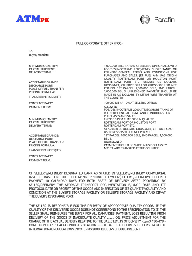 Corporate Fuel Offer and Transaction Process | PDF | Letter Of Credit ...