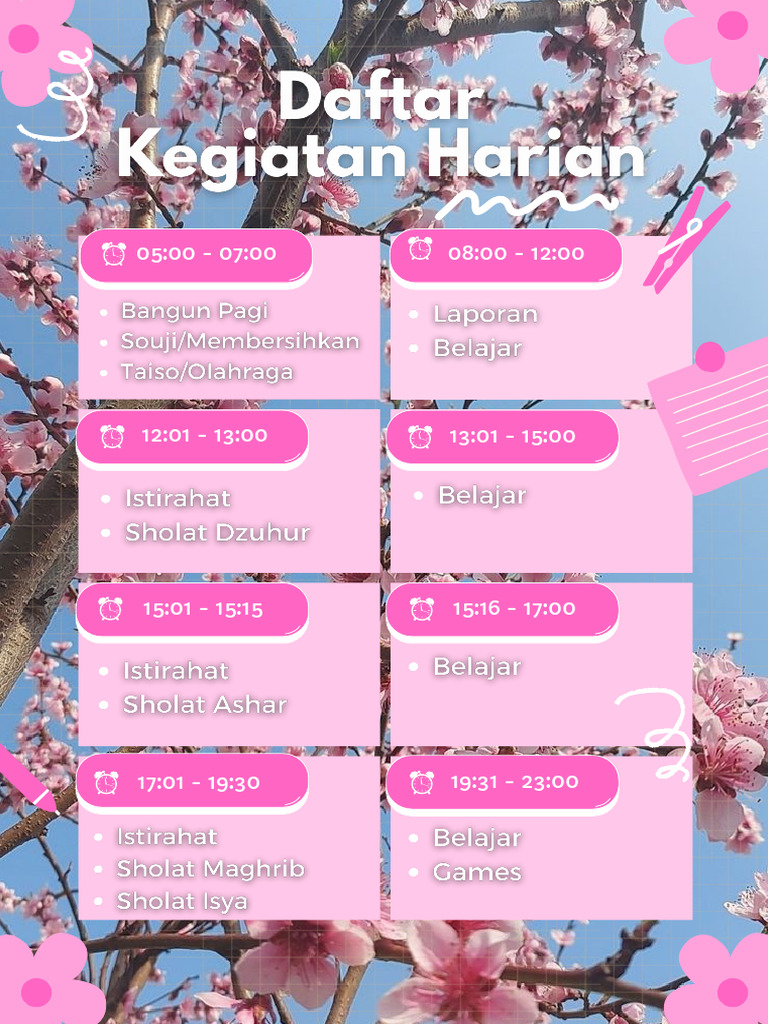 Krem Dan Cokelat Lucu Estetik Tabel Daftar Kegiatan Harian Dokumen A4 ...