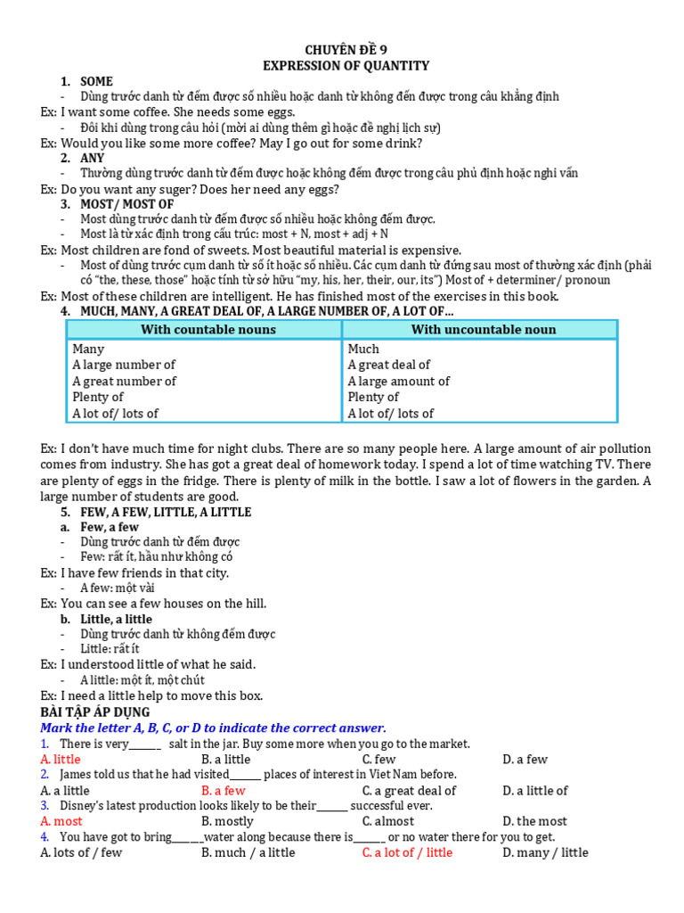 Expression of Quantity in English Grammar | PDF
