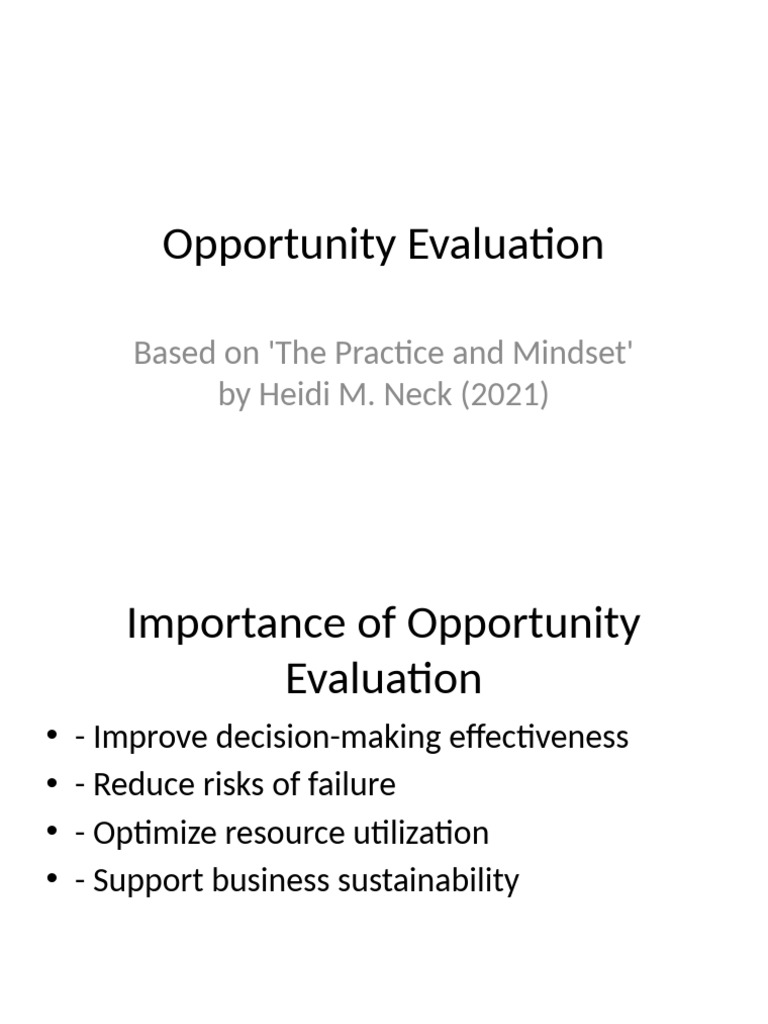Opportunity Evaluation Framework in Entrepreneurship | PDF