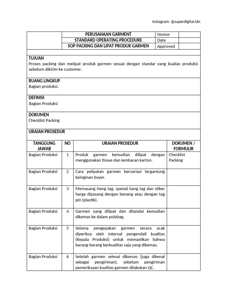 SOP Packing dan Lipat Garmen | PDF