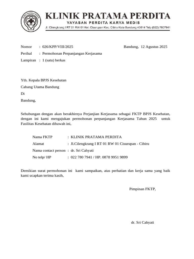 Surat Pengajuan Pks Bpjs 2024 | PDF