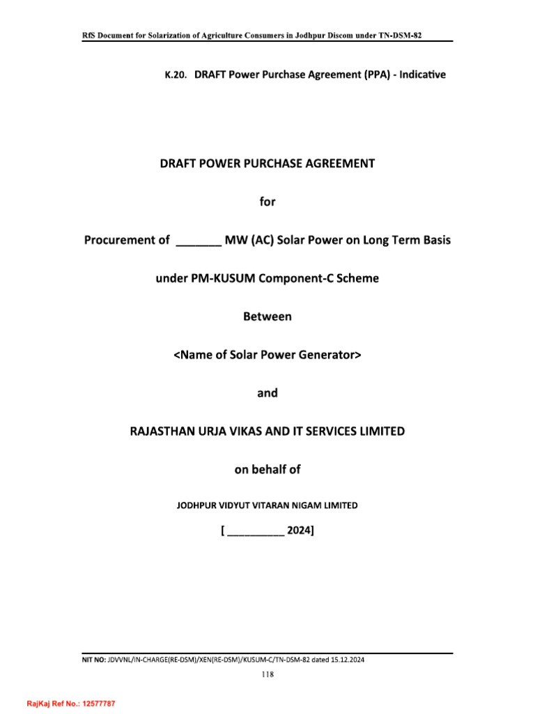 Draft POWER PURCHASE AGREEMENT | PDF