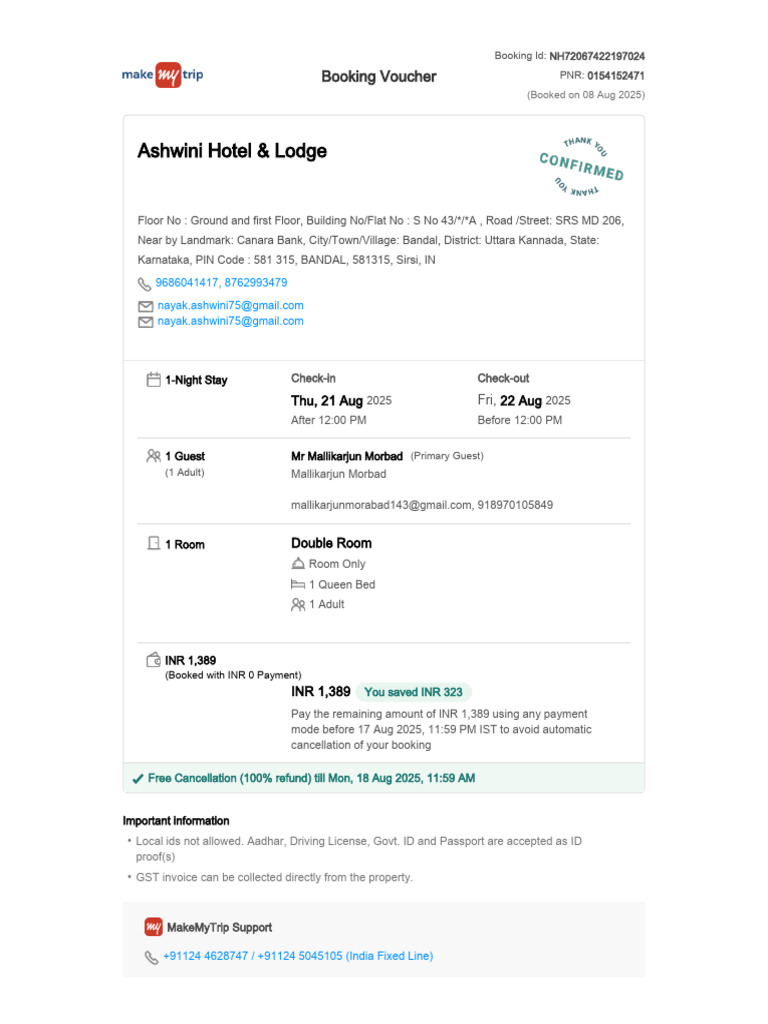 Booking Confirmation Voucher-1 | PDF