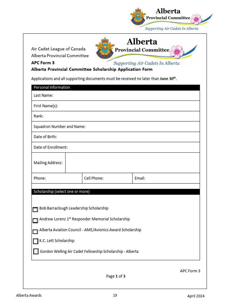 Alberta Scholarship Application Form | PDF