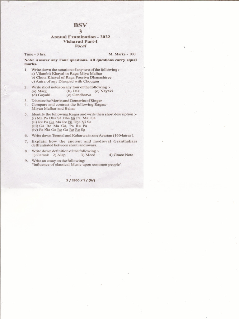 Visharad Pt. I Vocal 2022 | PDF