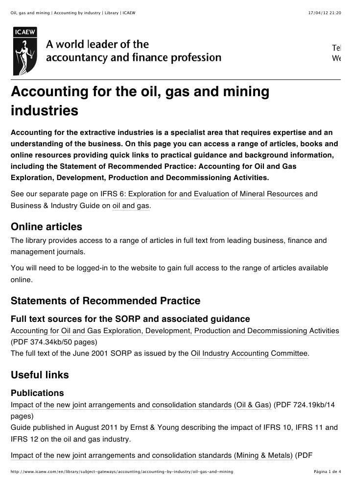 Oil, Gas - Accounting by Industry - ICAEW | PDF | Financial Accounting ...