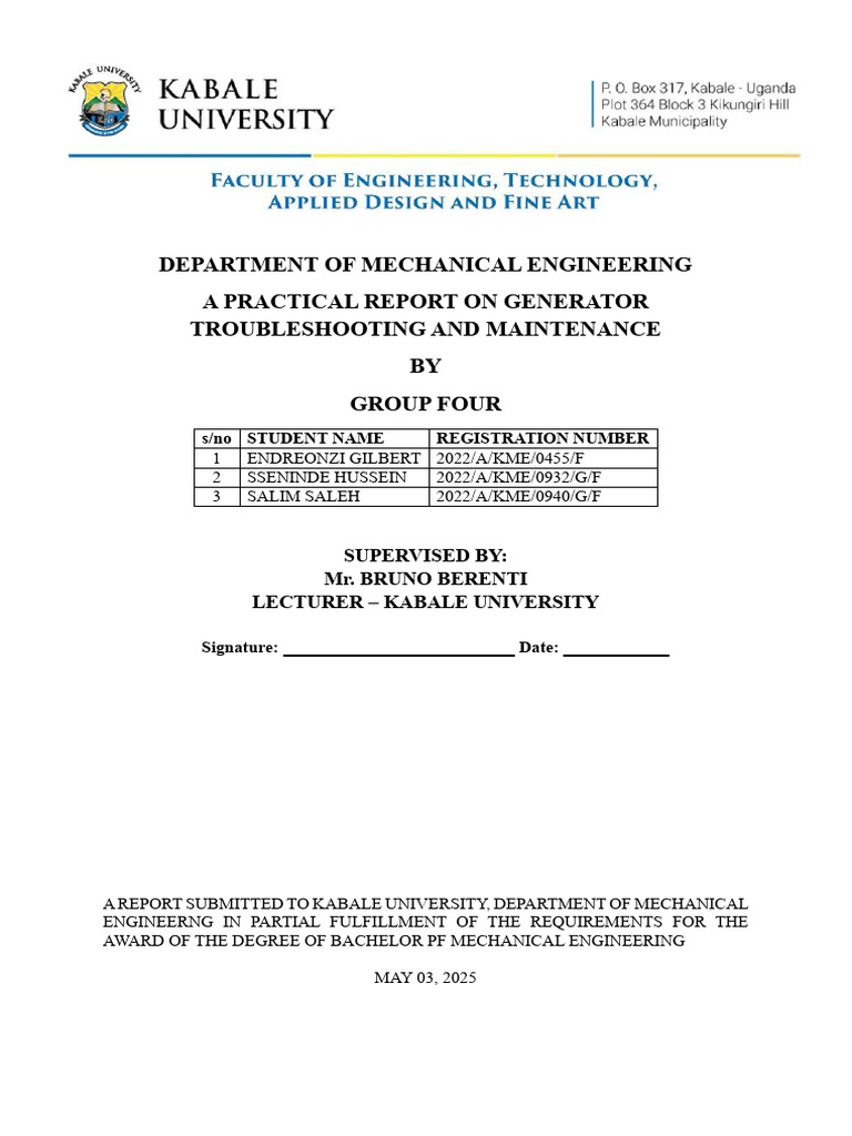 Generator Troubleshooting & Maintenance Report | PDF | Mechanical ...