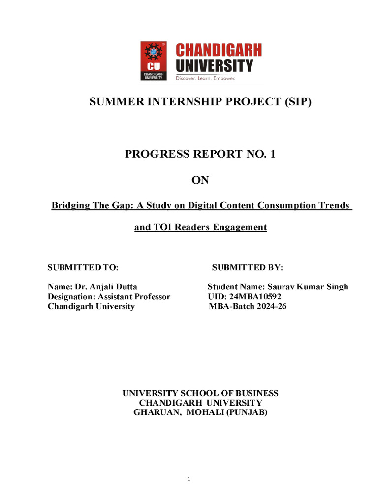Saurav Kumar Singh - 24MBA10592 Progress Report 1 | PDF | News | Advertising