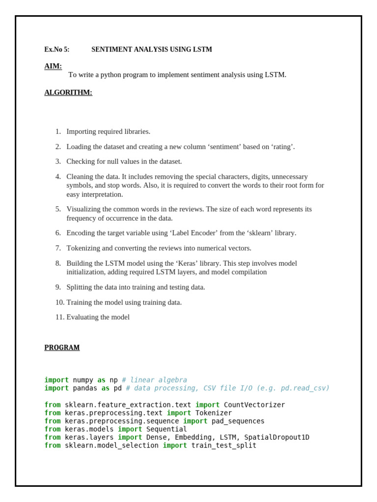sentiment analysis using LSTM (3) | PDF | Computing | Applied Mathematics