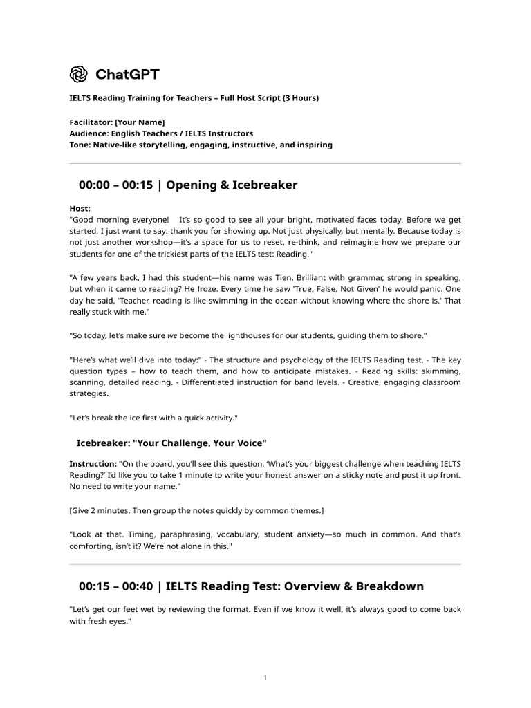 Ielts Reading Host Script | PDF | Learning | Human Communication