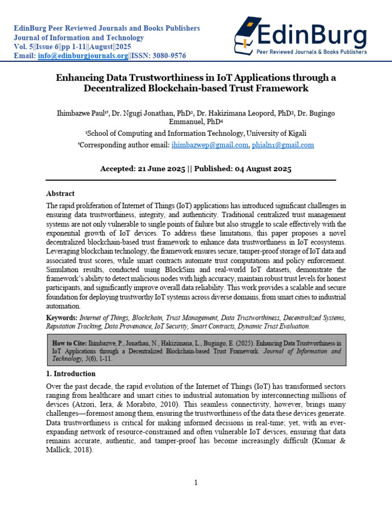 Enhancing Data Trustworthiness in IoT Applications | PDF | Internet Of Things | Computer Security