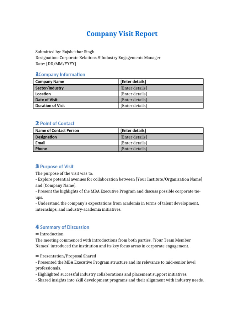 Company Visit Report Summary | PDF | Business