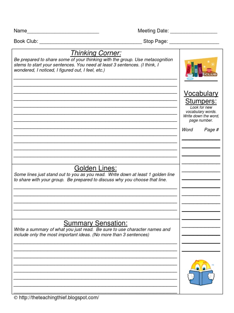 Book Club Thinking Discussion Sheet | PDF