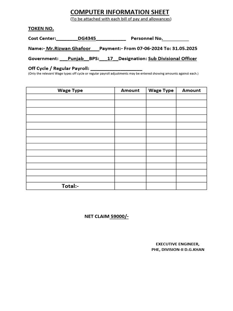 Computer Information Sheet Sdo | PDF