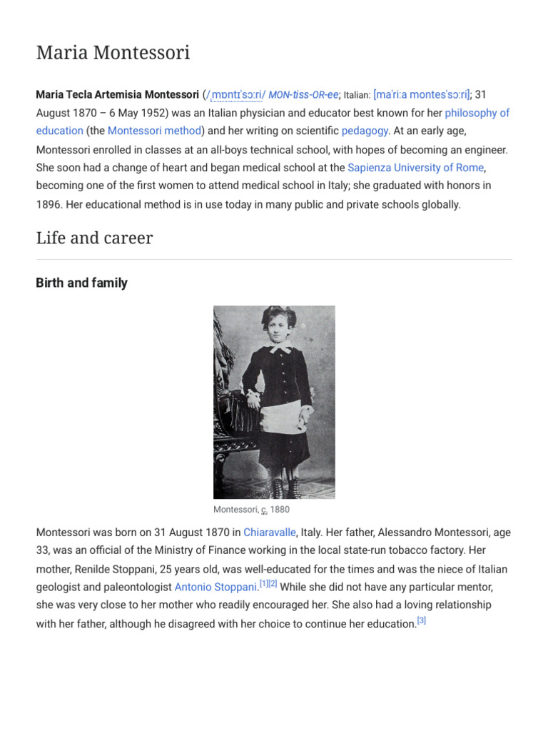Maria Montessori: Pioneer of Education | PDF