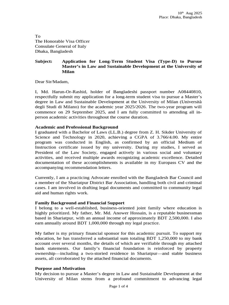 Long-Term Student Visa Application for Italy | PDF | University ...