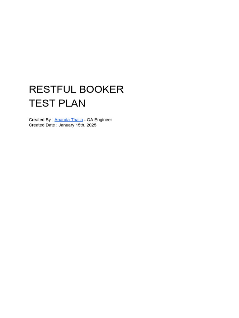 Restful Booker's Test Plan | PDF | User (Computing) | Computer Access ...