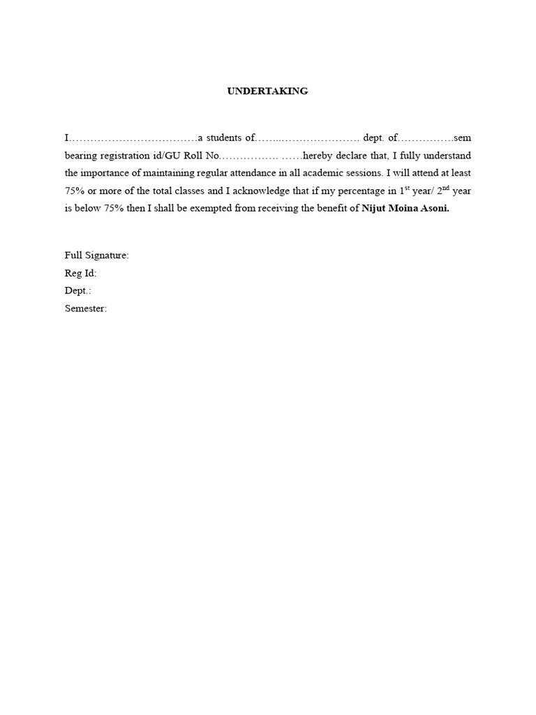Undertaking (For Attendance) | PDF